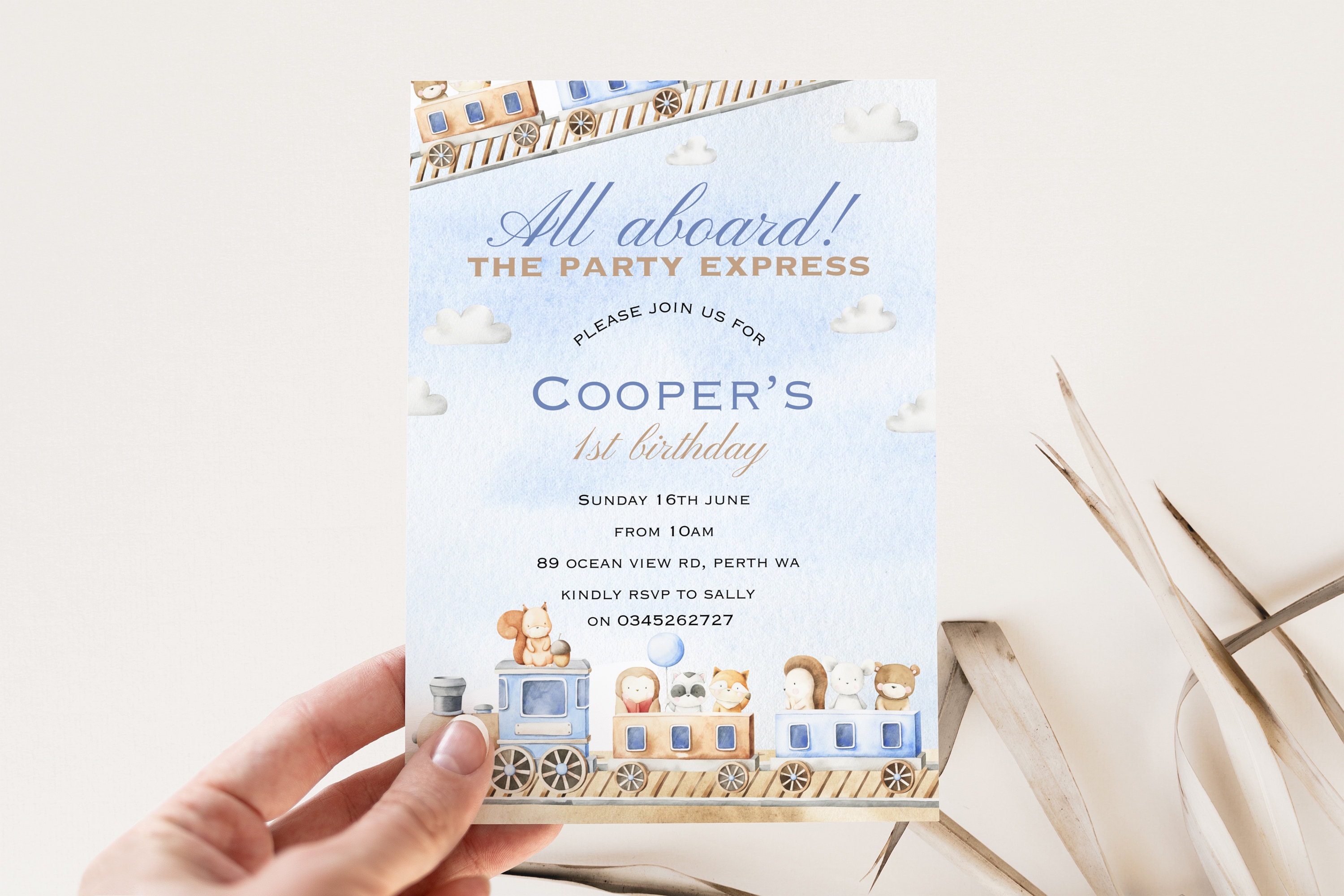 Editable Boys Train Birthday Party Invitation, Woodland Theme Birthday ...