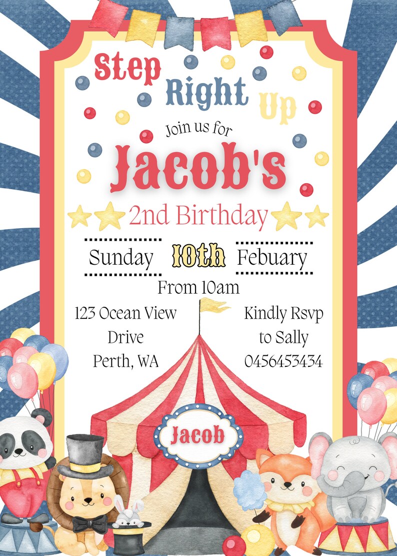 Editable Circus Birthday Invitation Come One Come All Circus Birthday ...