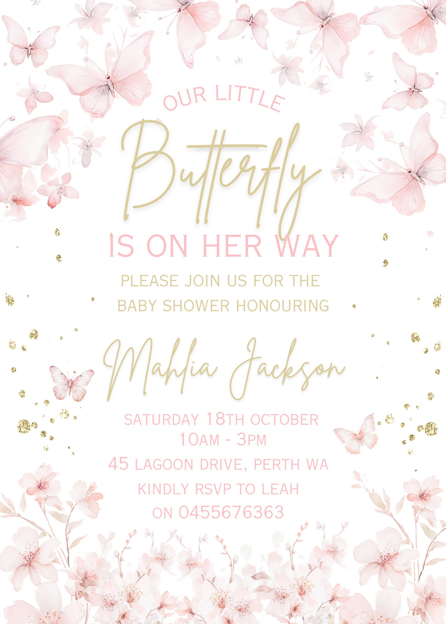 Editable Butterfly Baby Shower Invitation, a Little Butterfly is on Her ...