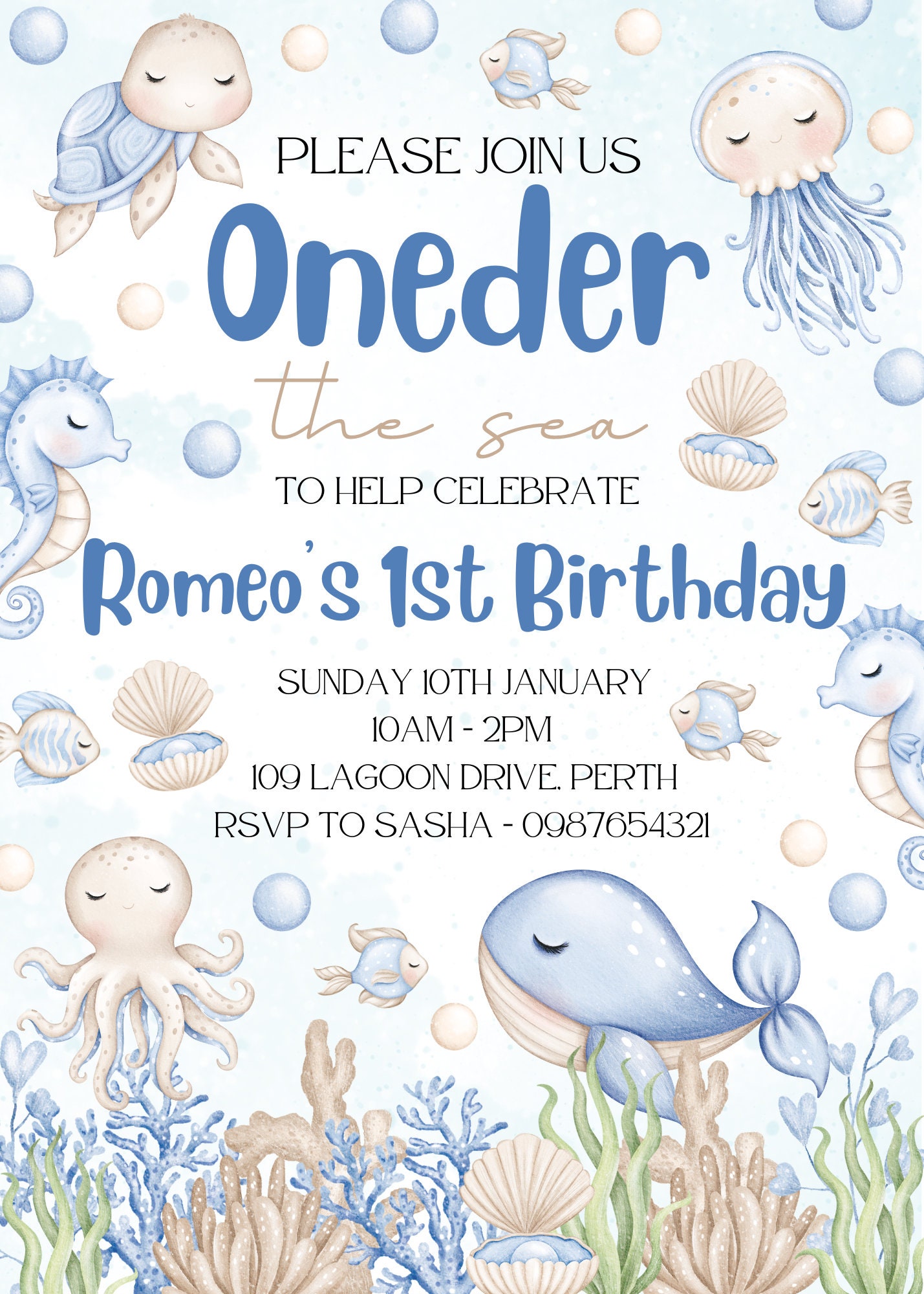 Editable Under the Sea Birthday Invitation Oneder the Sea Boys Birthday ...