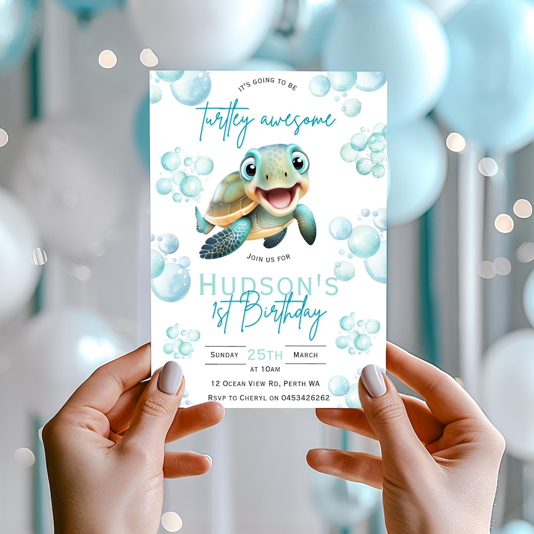 Turtle Birthday Invitation, Turtley Awesome Invitation, Boy's First ...