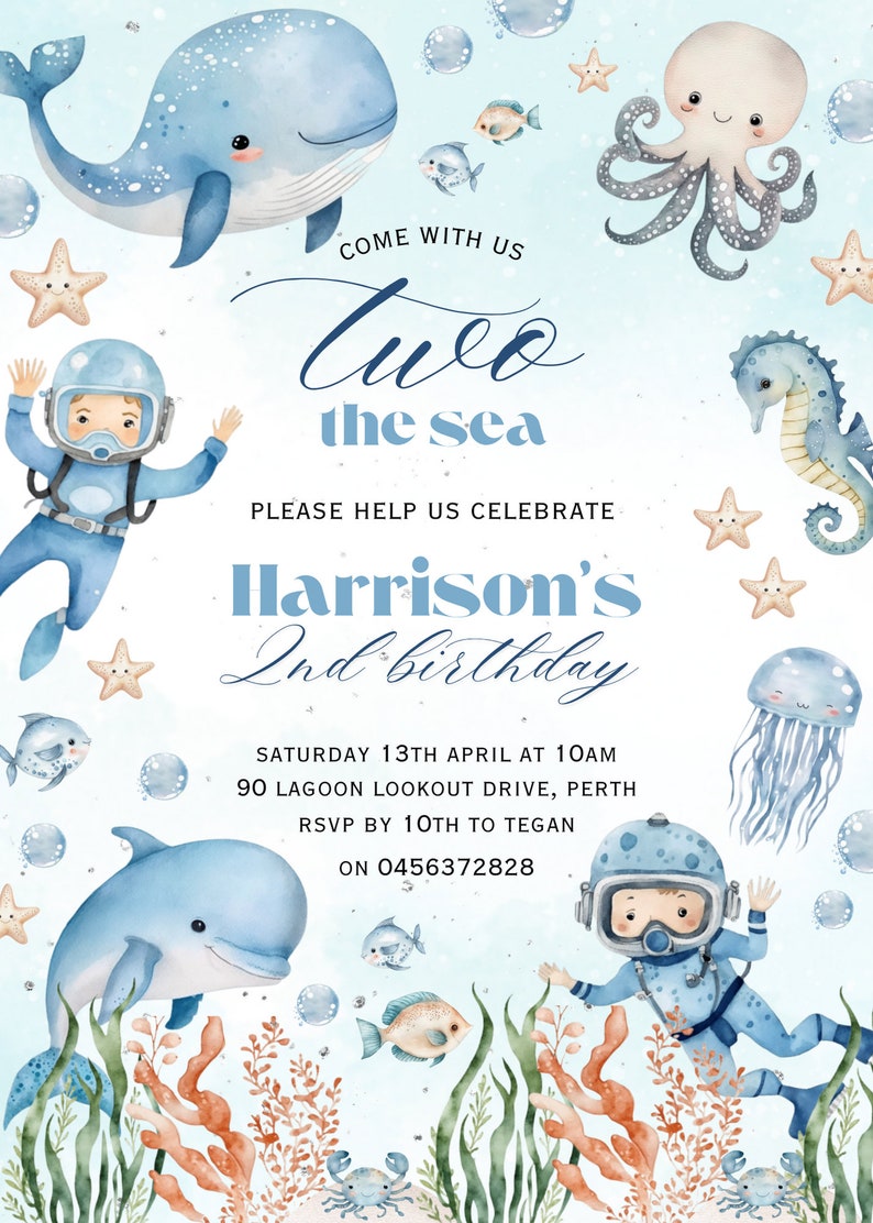 Editable Under the Sea Birthday Invitation, Two the Sea Boys Birthday ...