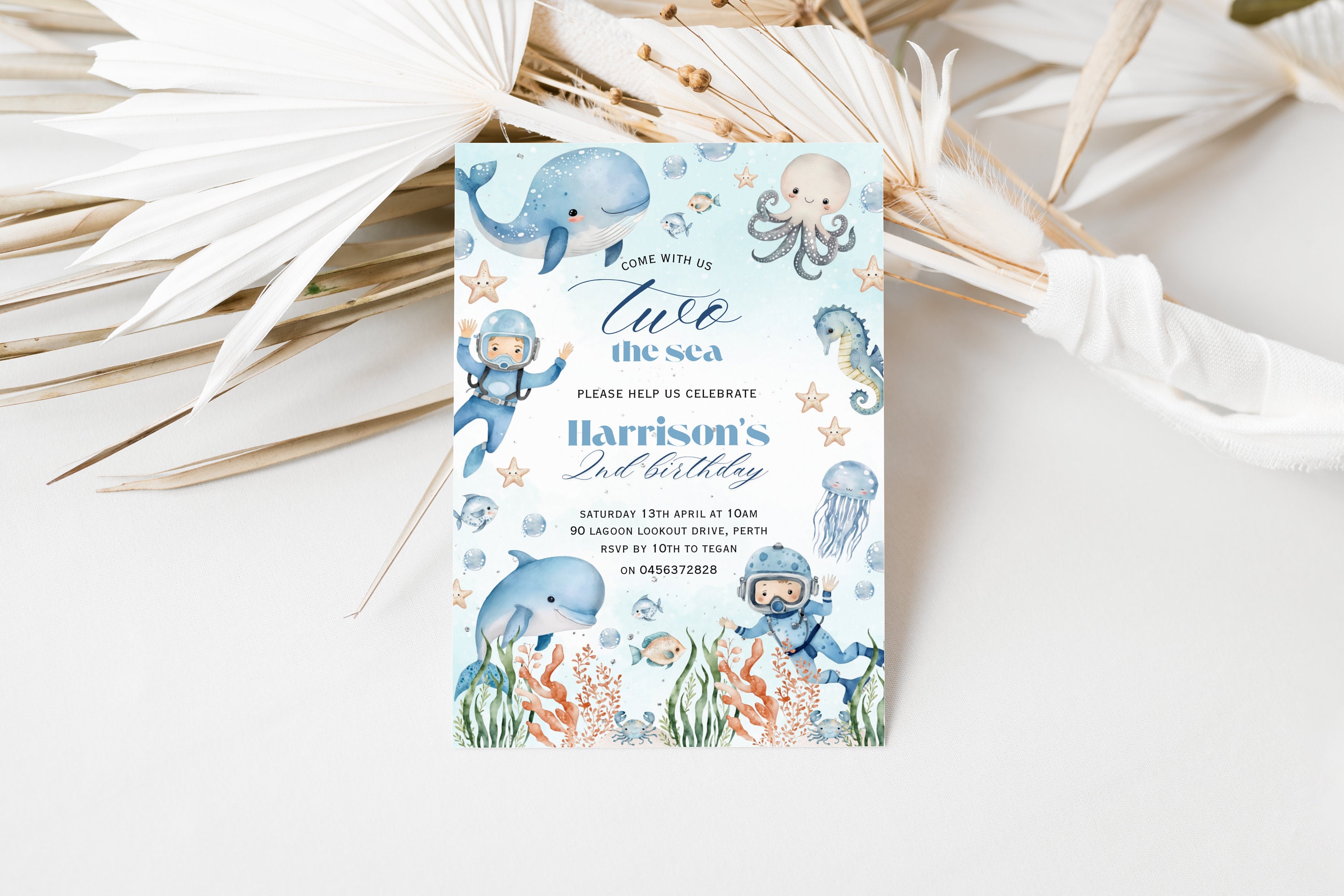 Editable Under the Sea Birthday Invitation, Two the Sea Boys Birthday ...