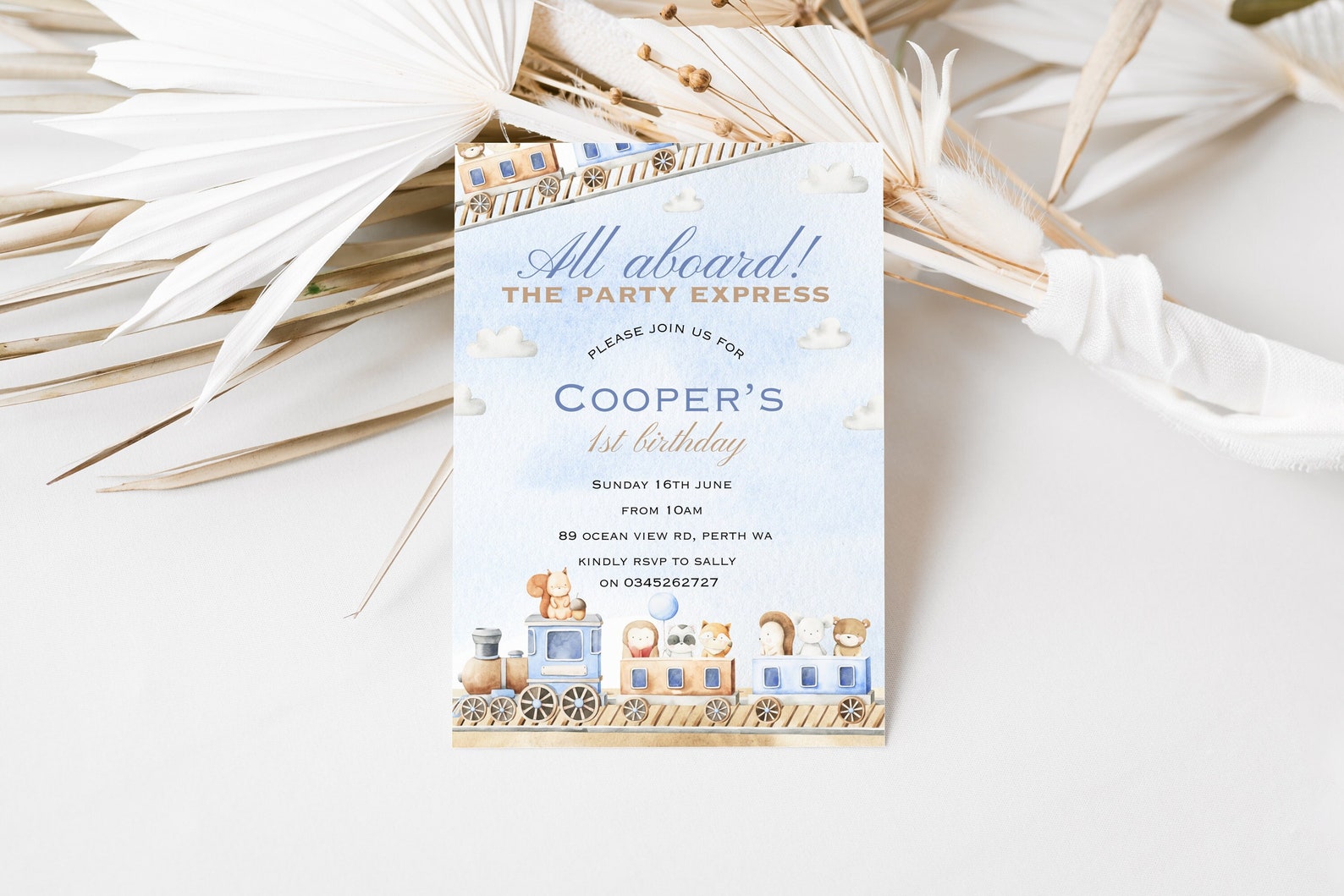 Editable Boys Train Birthday Party Invitation, Woodland Theme Birthday ...
