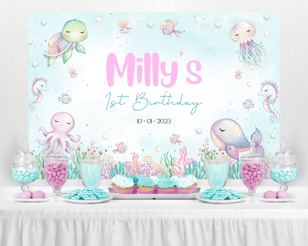 Under the Sea Girls Birthday Party Backdrop Banner, Oneder the Sea ...