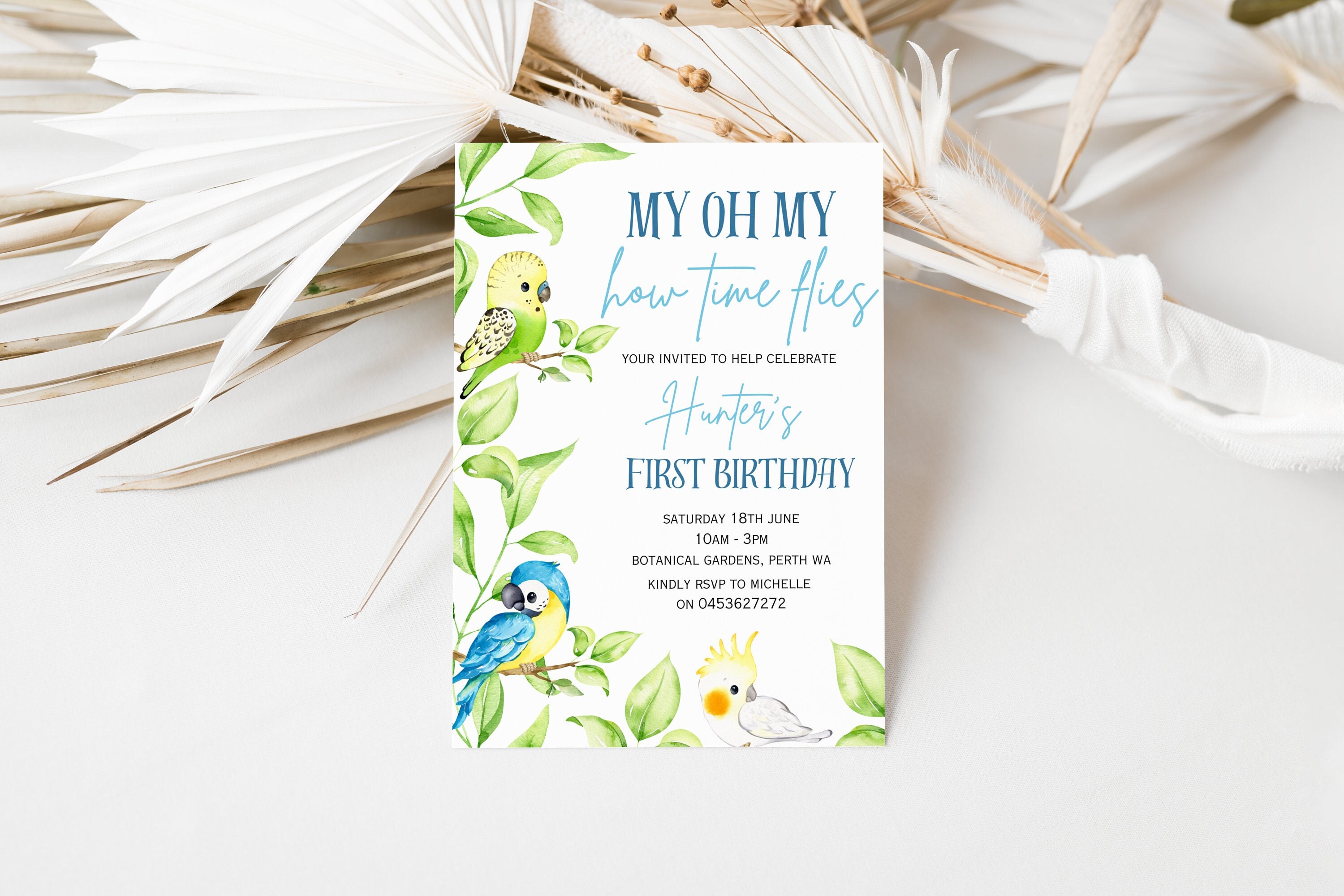 Editable Cockatoo Parrot and Budgie Birds Birthday Party Invitation ...