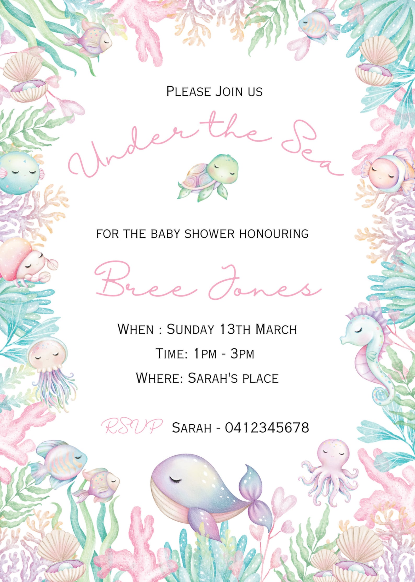Editable Under the Sea Baby Shower Invitation Under the Sea Mini Bundle ...