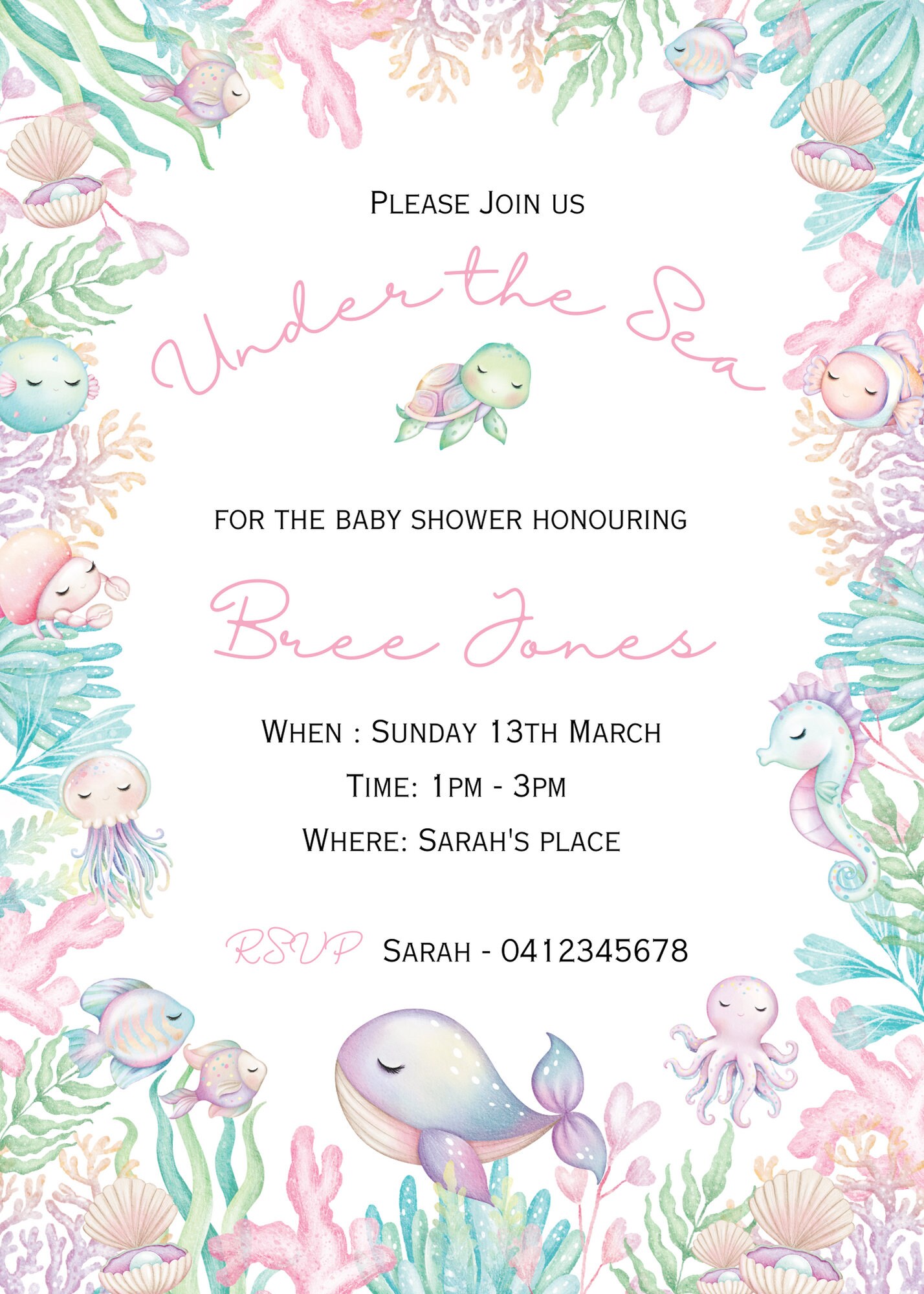 Editable Under the Sea Baby Shower Invitation Under the Sea Mini Bundle ...