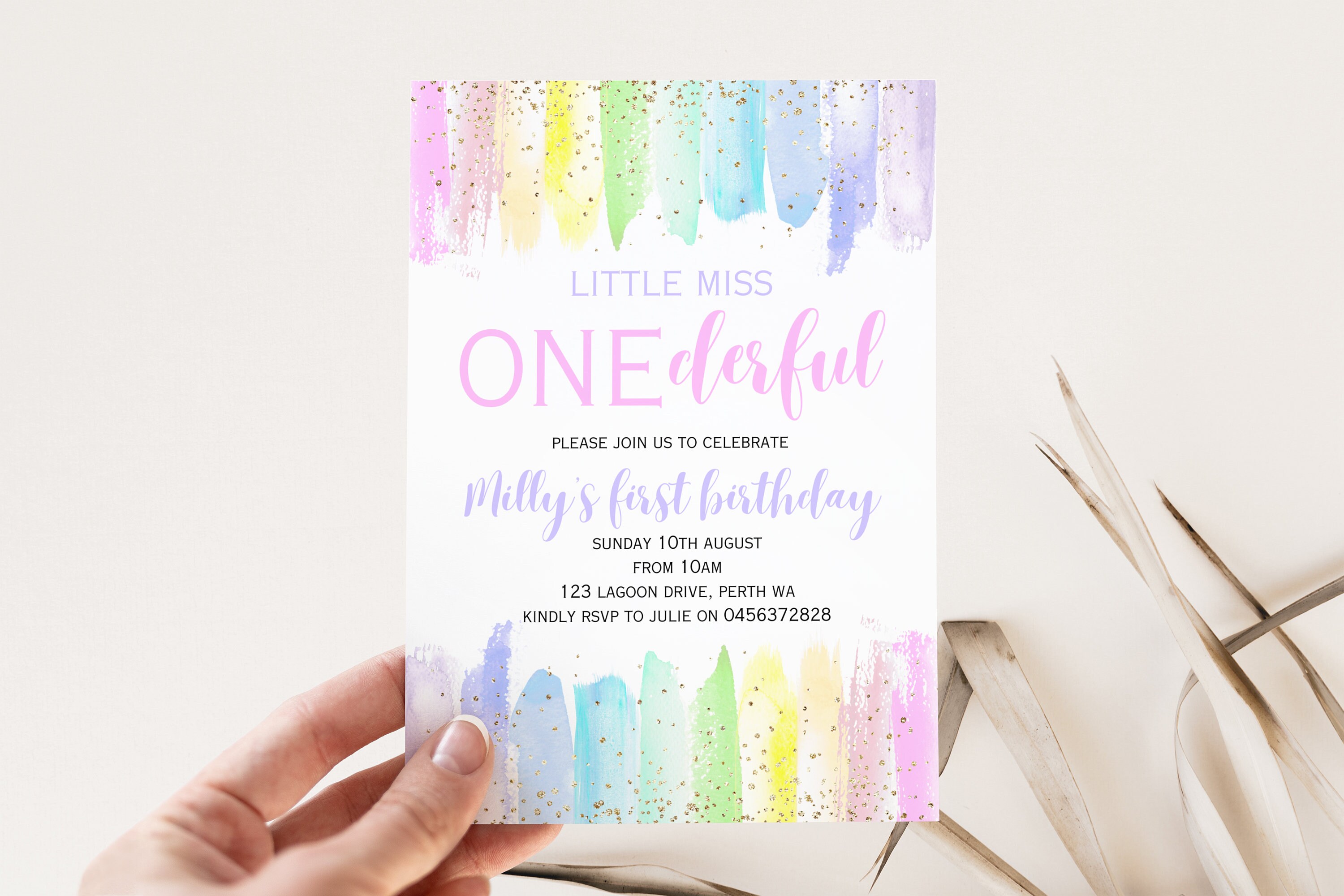 Editable Little Miss Onederful Girl's First Birthday Invitation ...