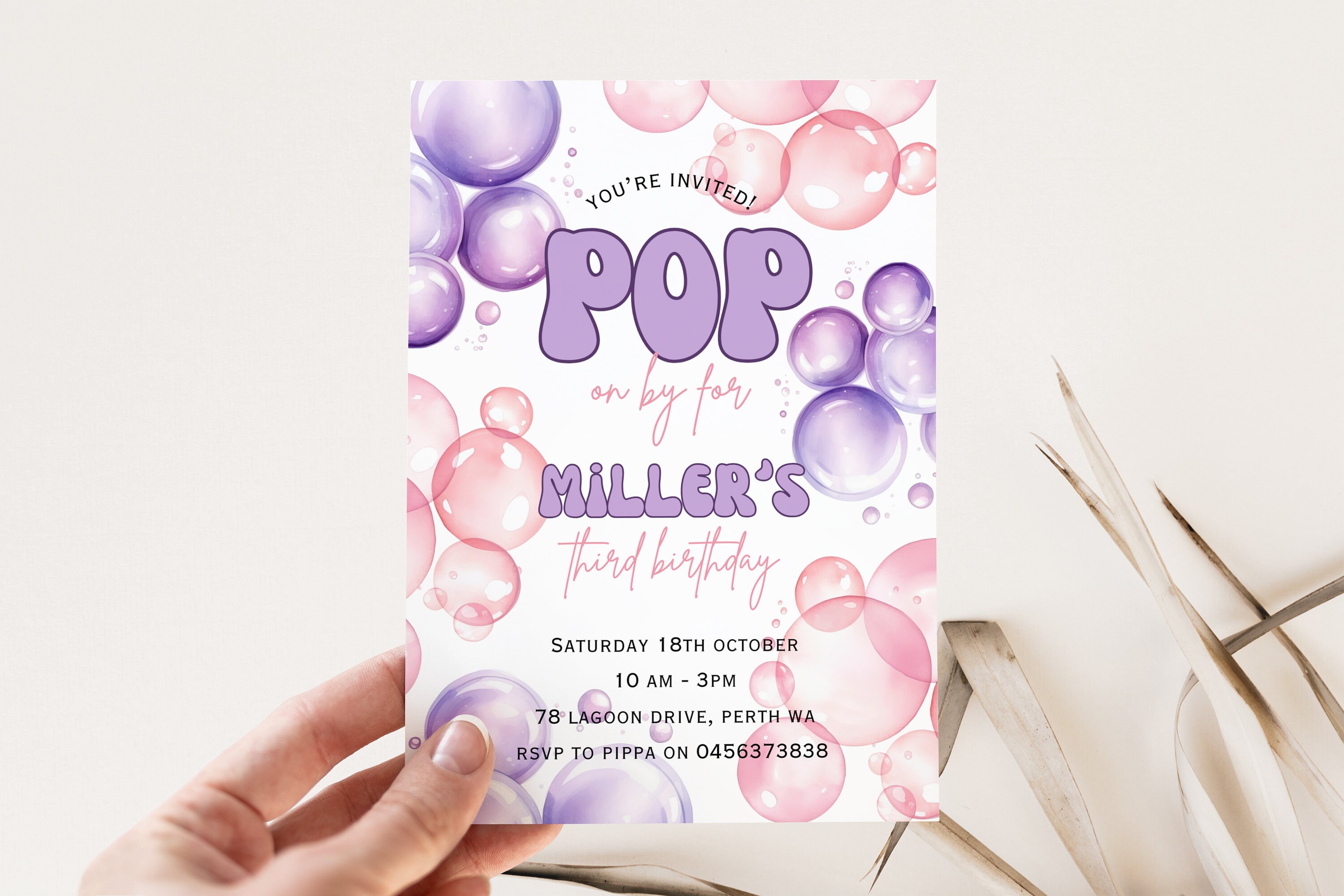 Editable Bubbles Birthday Invitation, Pop on by Birthday Party Invite ...