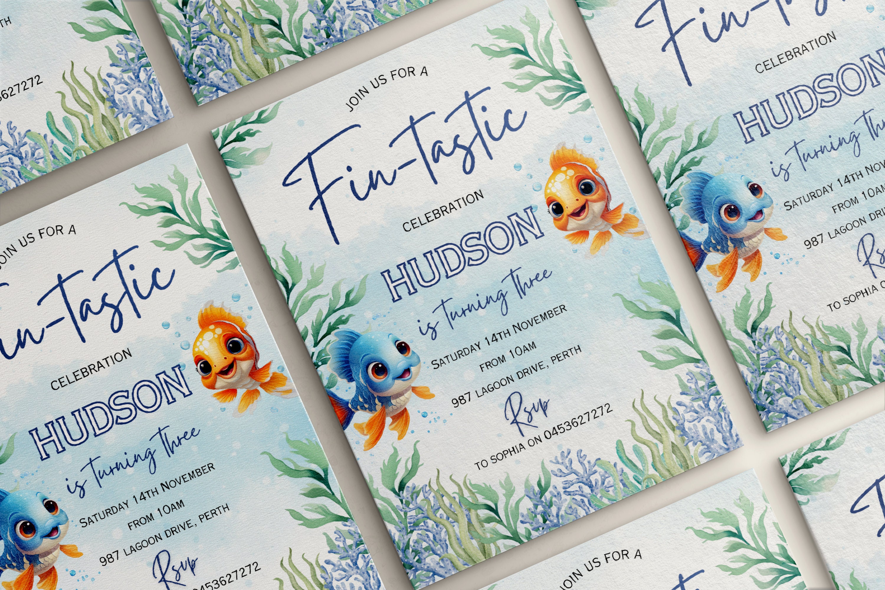 Fin-tastic Fish Birthday Party Invitation, Our Little Fishy, Kids Fish ...