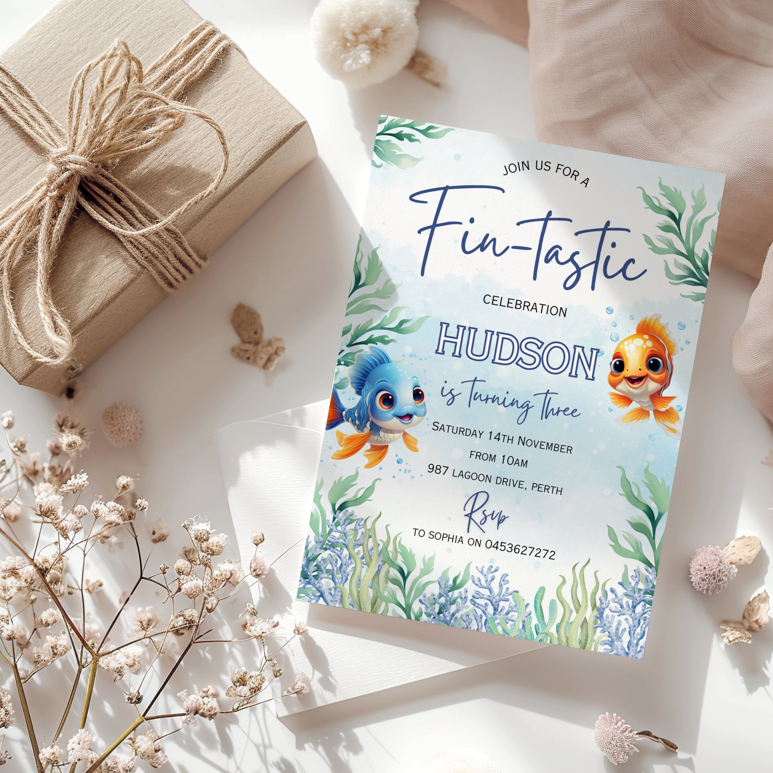 Fin-tastic Fish Birthday Party Invitation, Our Little Fishy, Kids Fish ...