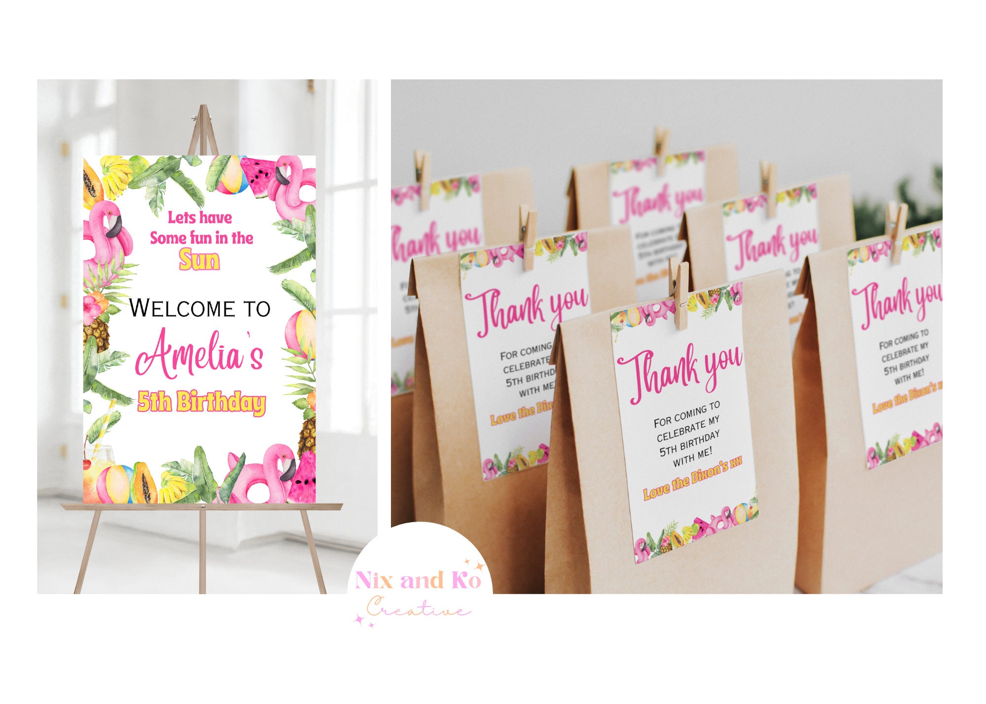 Editable Pool Party Bundle Tropical Party Bundle Flamingo Birthday ...