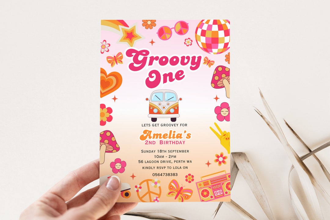 Groovy One Birthday Party Invitation, Two Groovy Party Invite, Lets Get ...