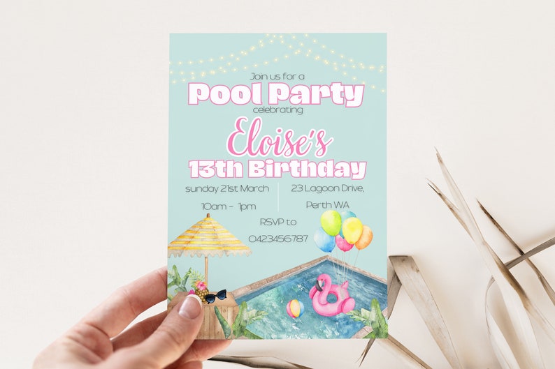 Editable Pool Party Birthday Invitation Splash Splash Invitation Girls ...