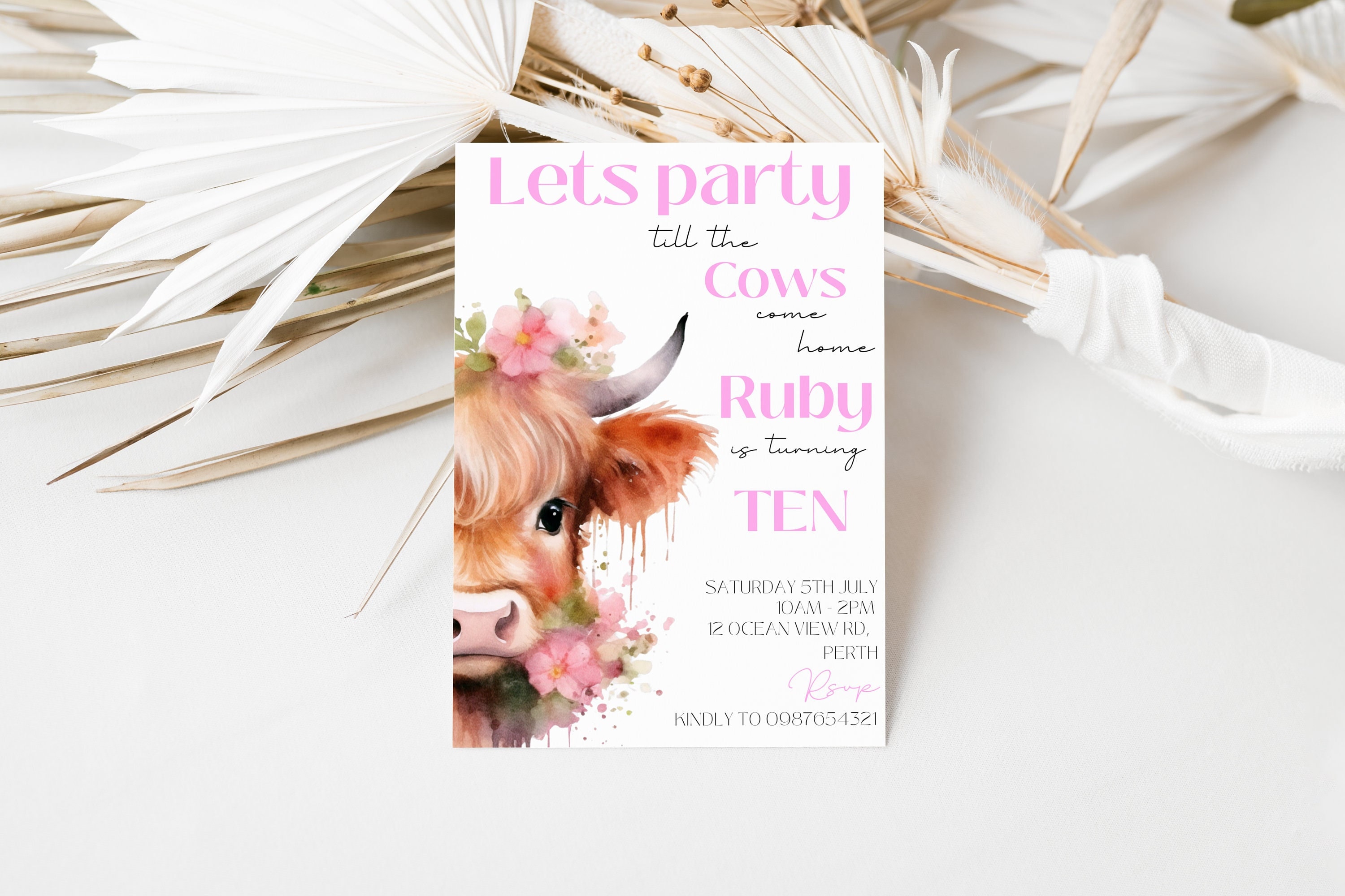 Editable Highland Cow Birthday Invitation Holy Cow Invitation Girls ...