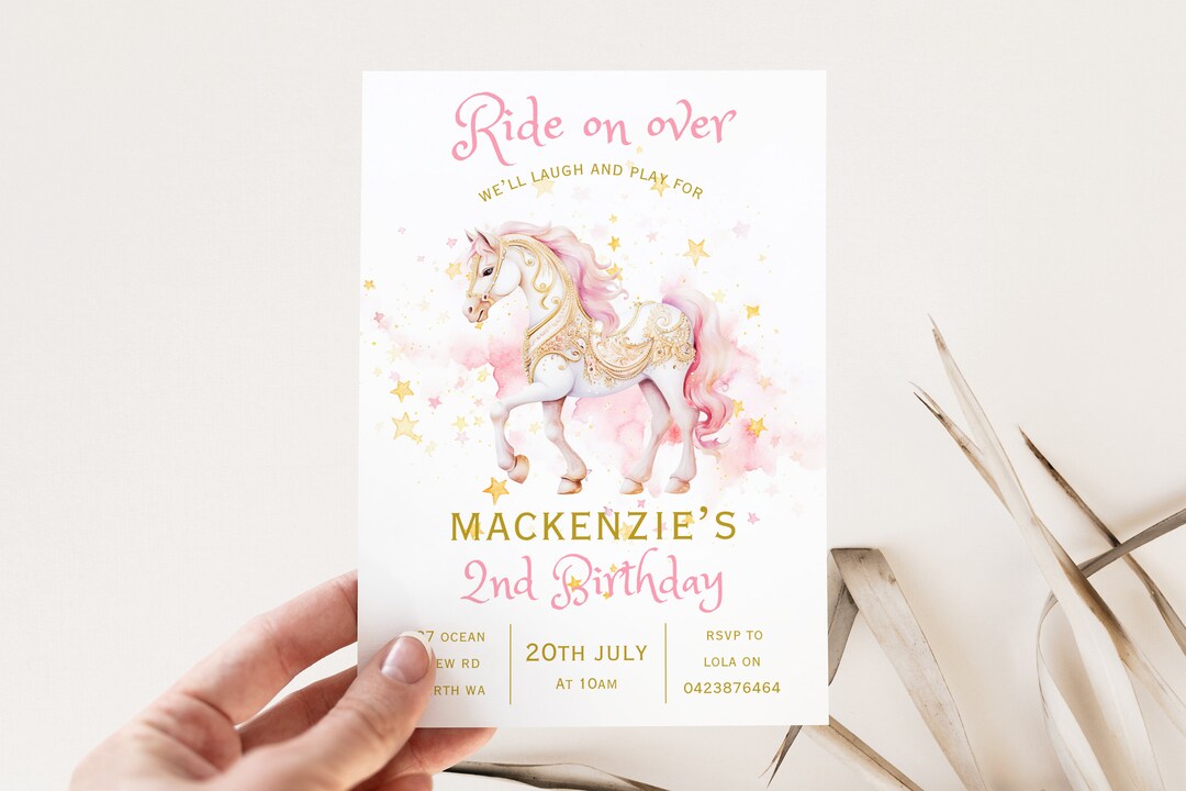 Editable Girls Pretty Pony Birthday Party Invitation, Little Girls Pink ...