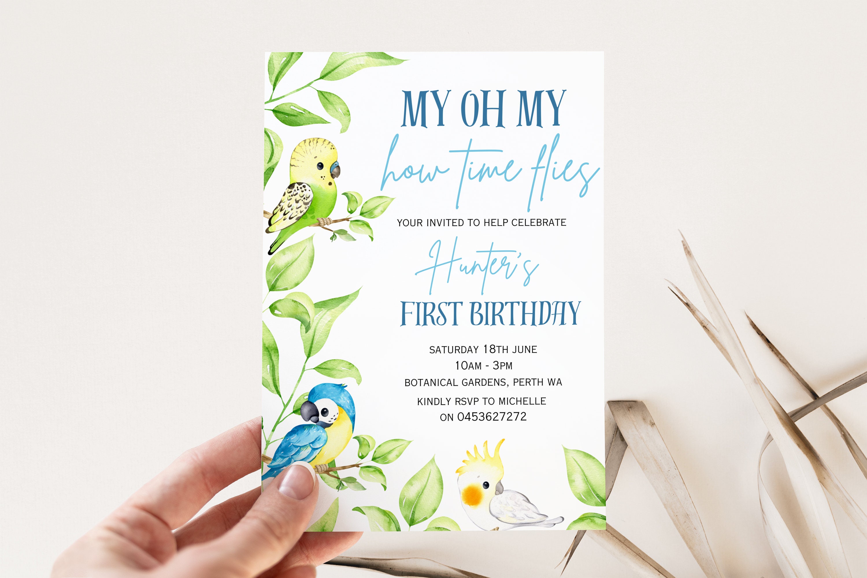 Editable Cockatoo Parrot and Budgie Birds Birthday Party Invitation ...