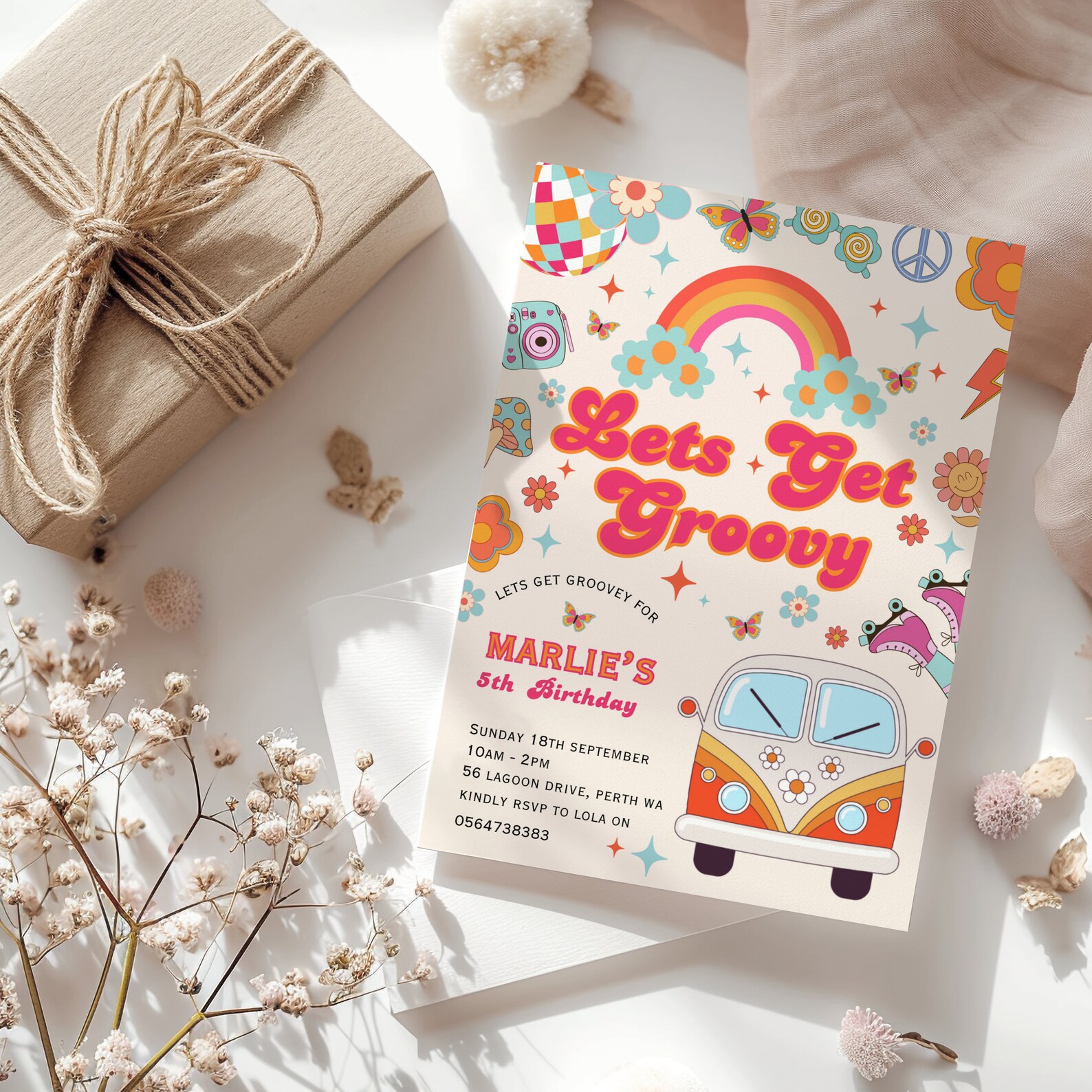Lets Get Groovy Birthday Party Invitation, Two Groovy Party Invite ...