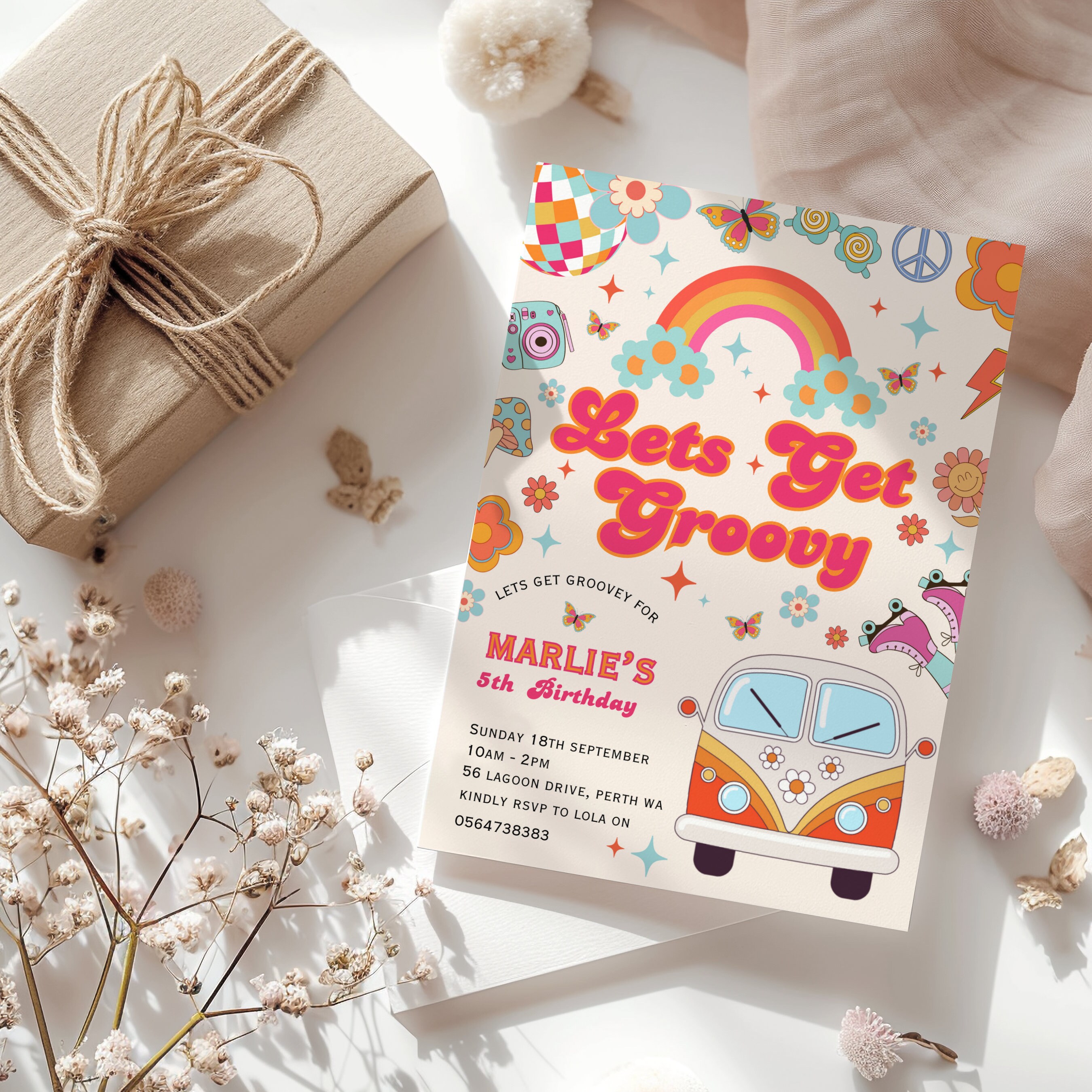 Editable Lets Get Groovy Birthday Party Invitation, Two Groovy Party ...