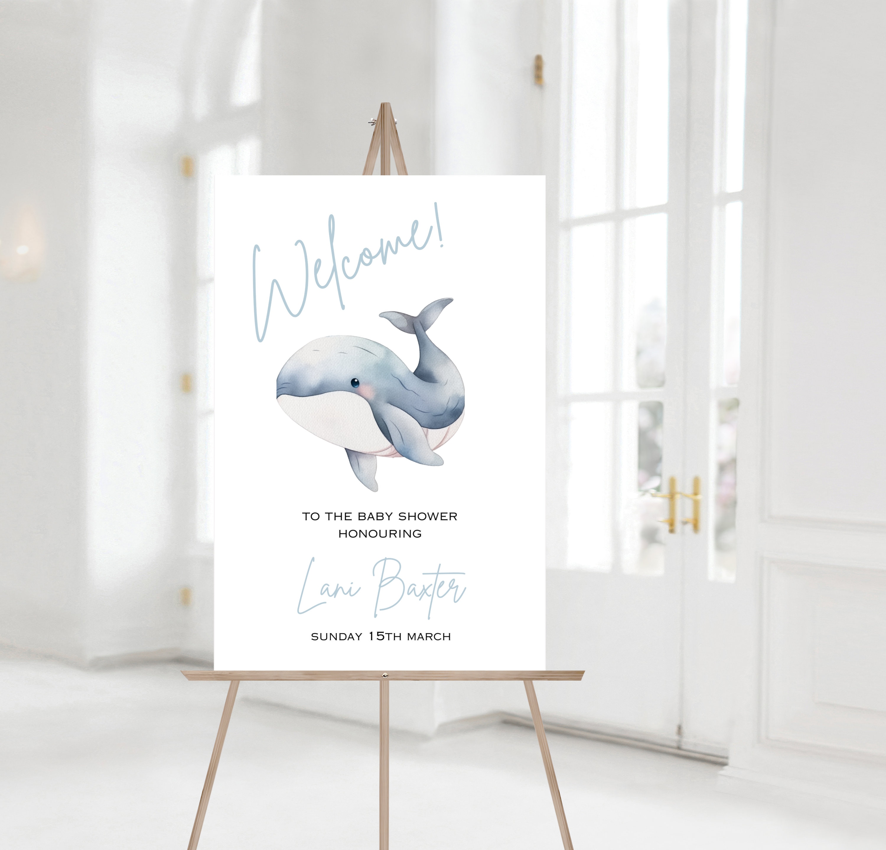 Editable Whale Baby Shower Welcome Board, Cute Whale Welcome Sign, Baby ...
