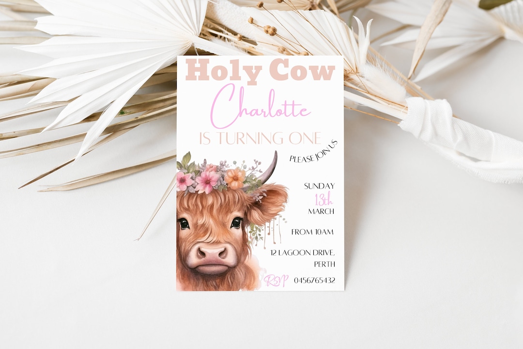 Highland Cow Birthday Invitation Holy Cow Invitation Girls Birthday ...