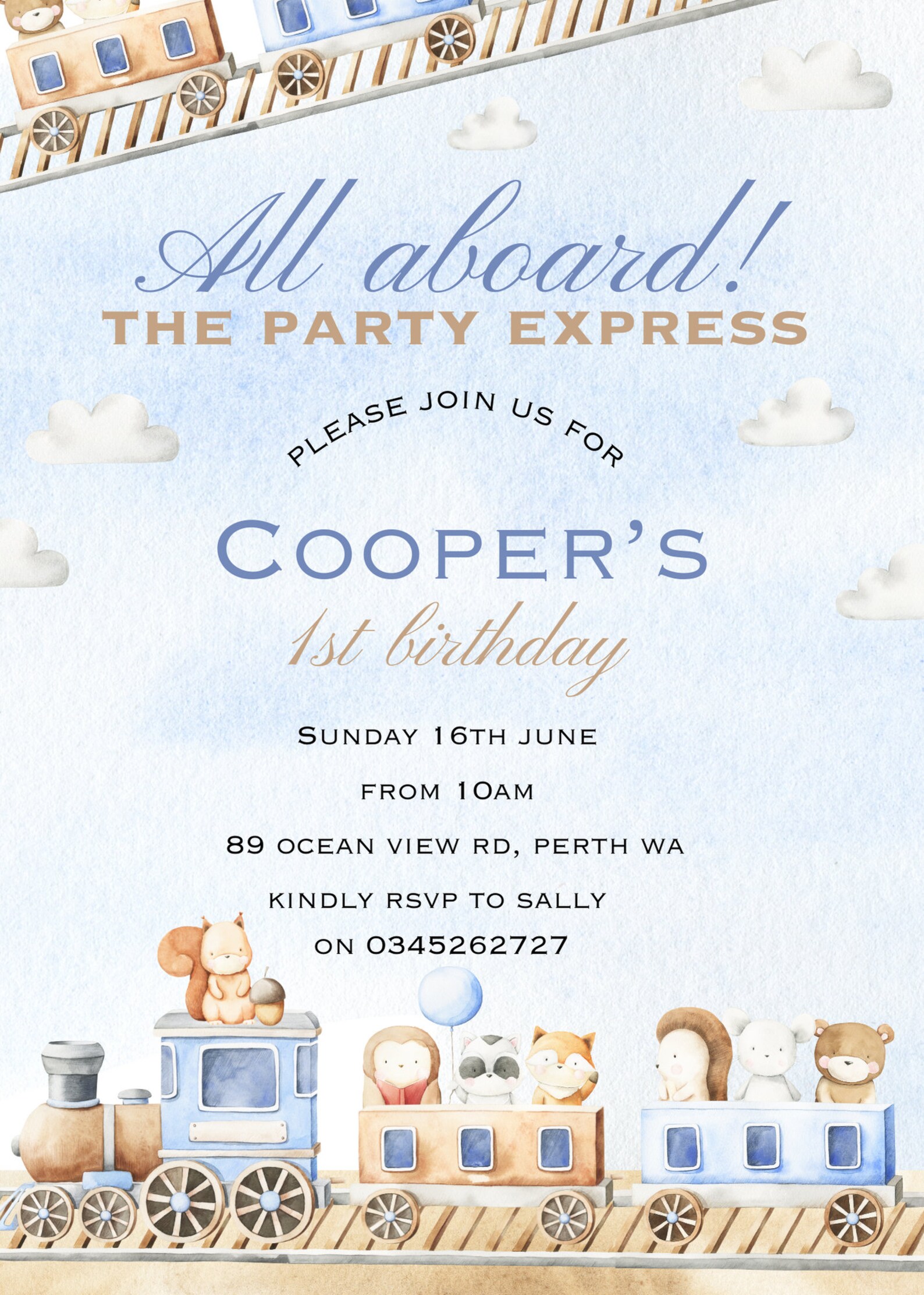 Editable Boys Train Birthday Party Invitation, Woodland Theme Birthday ...