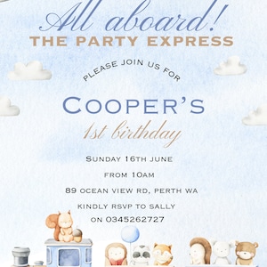 Editable Boys Train Birthday Party Invitation, Woodland Theme Birthday ...