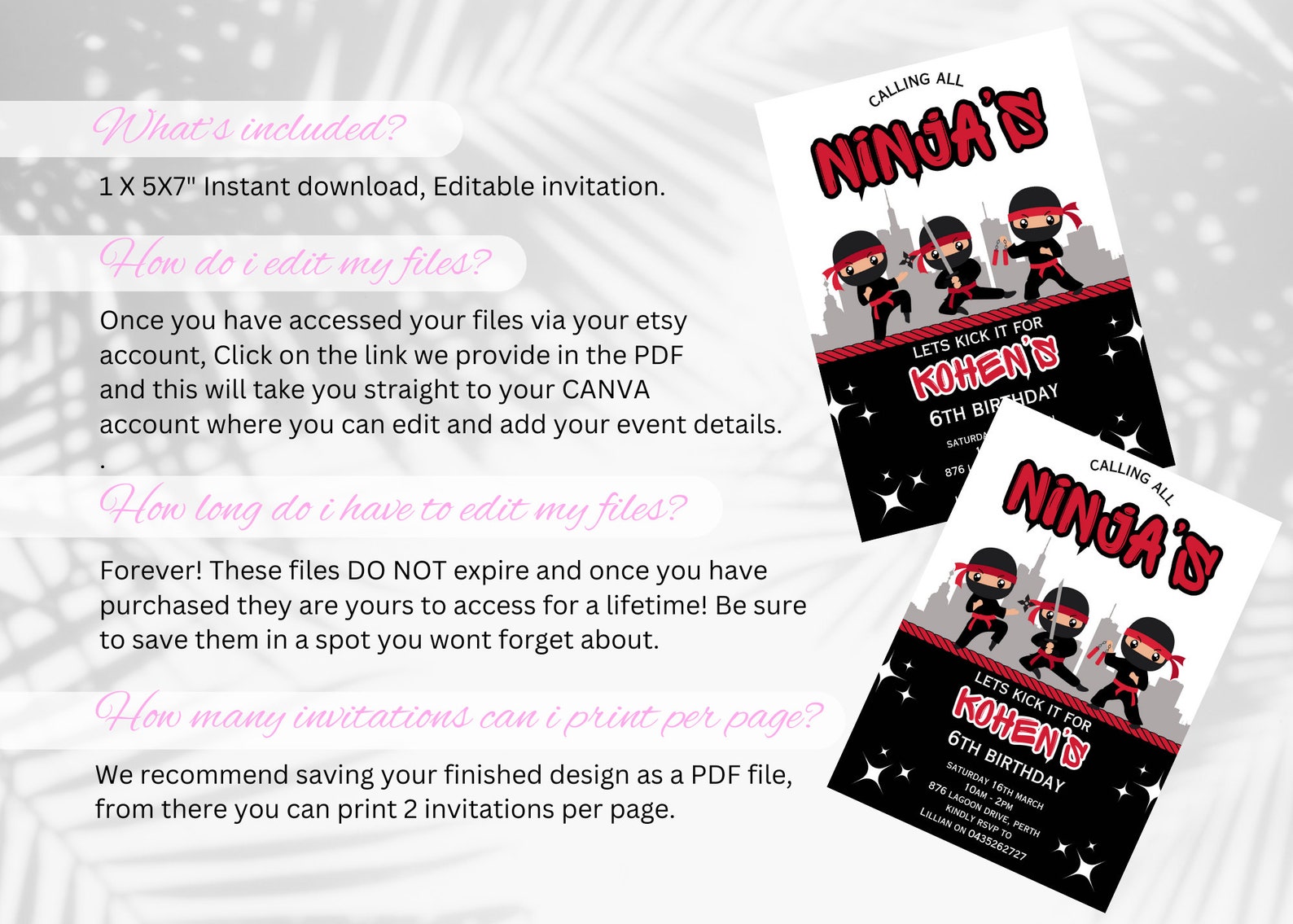 Editable Calling All Ninjas Birthday Party Invitation, Ninja Warrior ...