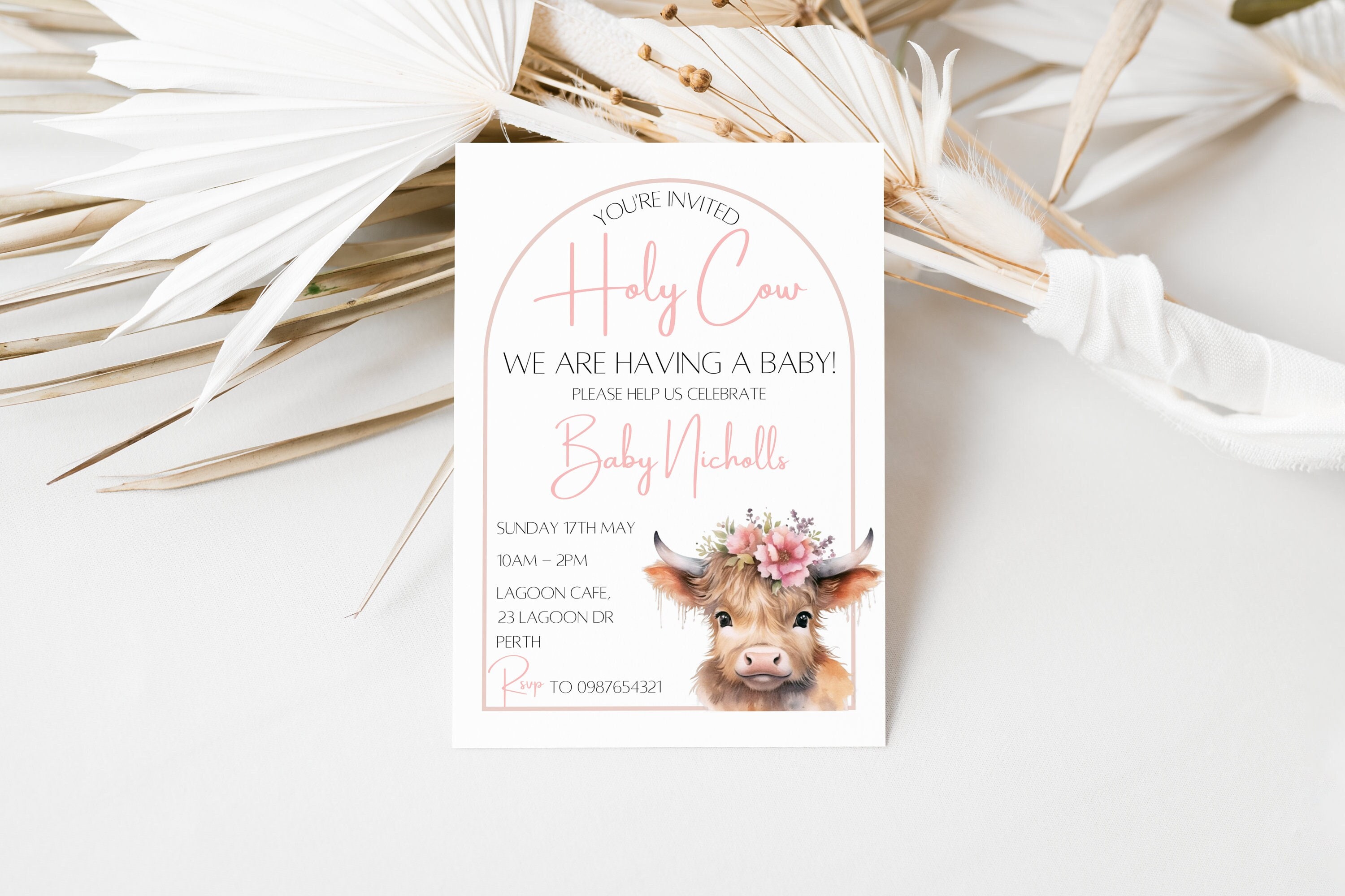 Editable Highland Cow Baby Shower Invitation Holy Cow Invitation Baby ...