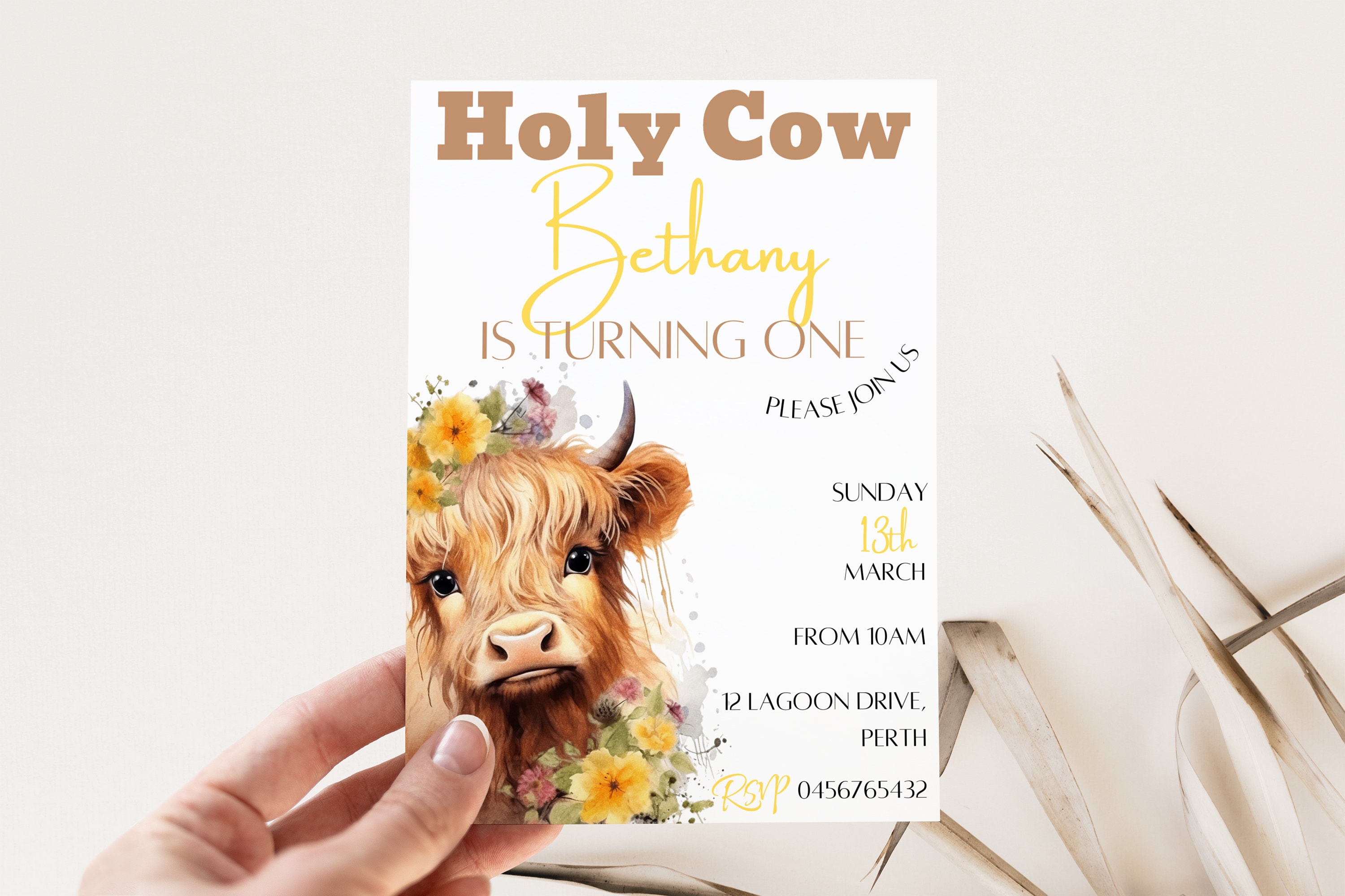Editable Highland Cow Birthday Invitation Holy Cow Invitation Girls ...