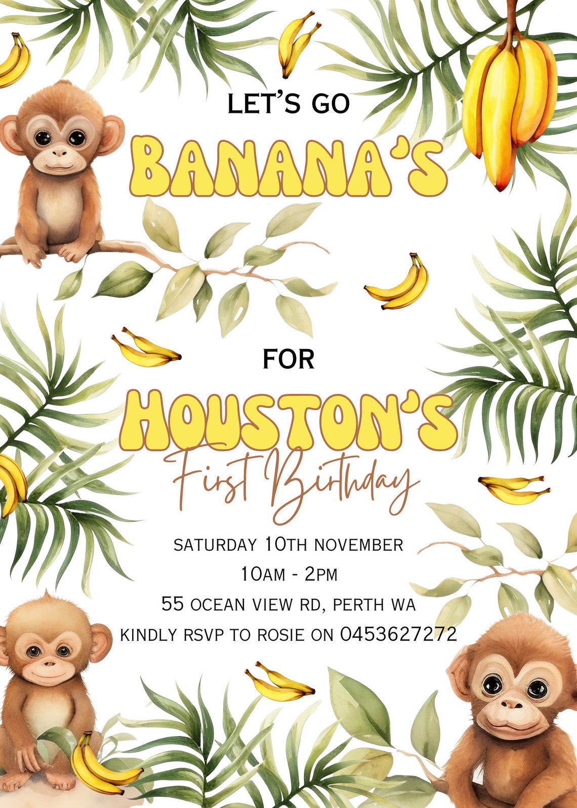 Editable Lets Go Banana's Kids Birthday Party Invitation, 1st,2nd,3rd ...
