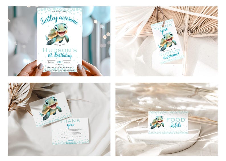 Turtle First Birthday Bundle, Turtle Birthday Invitation, Turtle Party ...