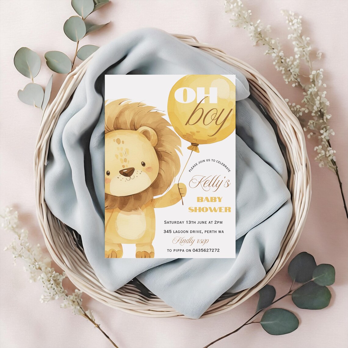 Lion Baby Shower Invitation, Baby Boy's Lion Party Invite, Oh Boy Baby ...