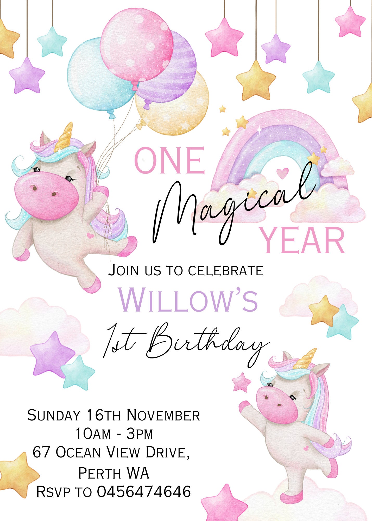 Editable Unicorn Birthday Invitation Unicorns and Rainbows Invitation ...