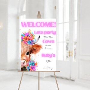 Highland Cow Neon Welcome Board, Highland Cow and Flowers Welcome Sign ...