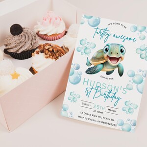 Turtle Birthday Invitation, Turtley Awesome Invitation, Boy's First ...