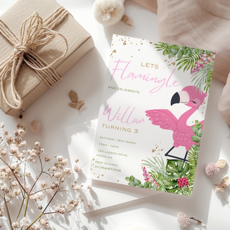 Lets Flamingle Birthday Invitation, Pink Flamingo Party Invitation ...