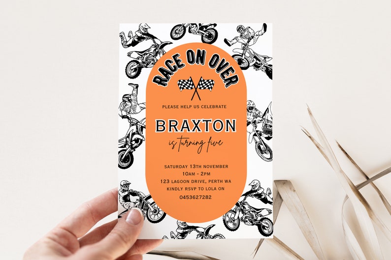 Dirt Bike Racing Birthday Invitation, Motorbike Racer Party Invite ...