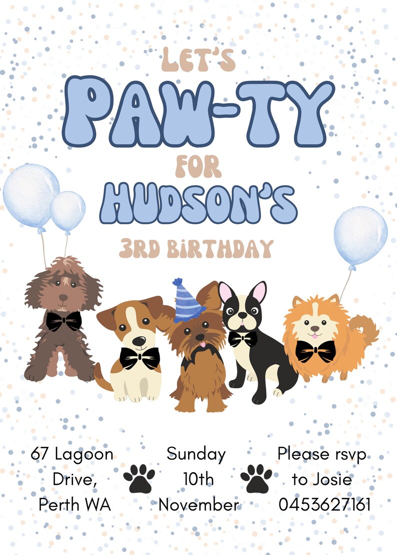 Editable Lets Pawty Birthday Invitation Boys Puppy Dog Invite Calling ...