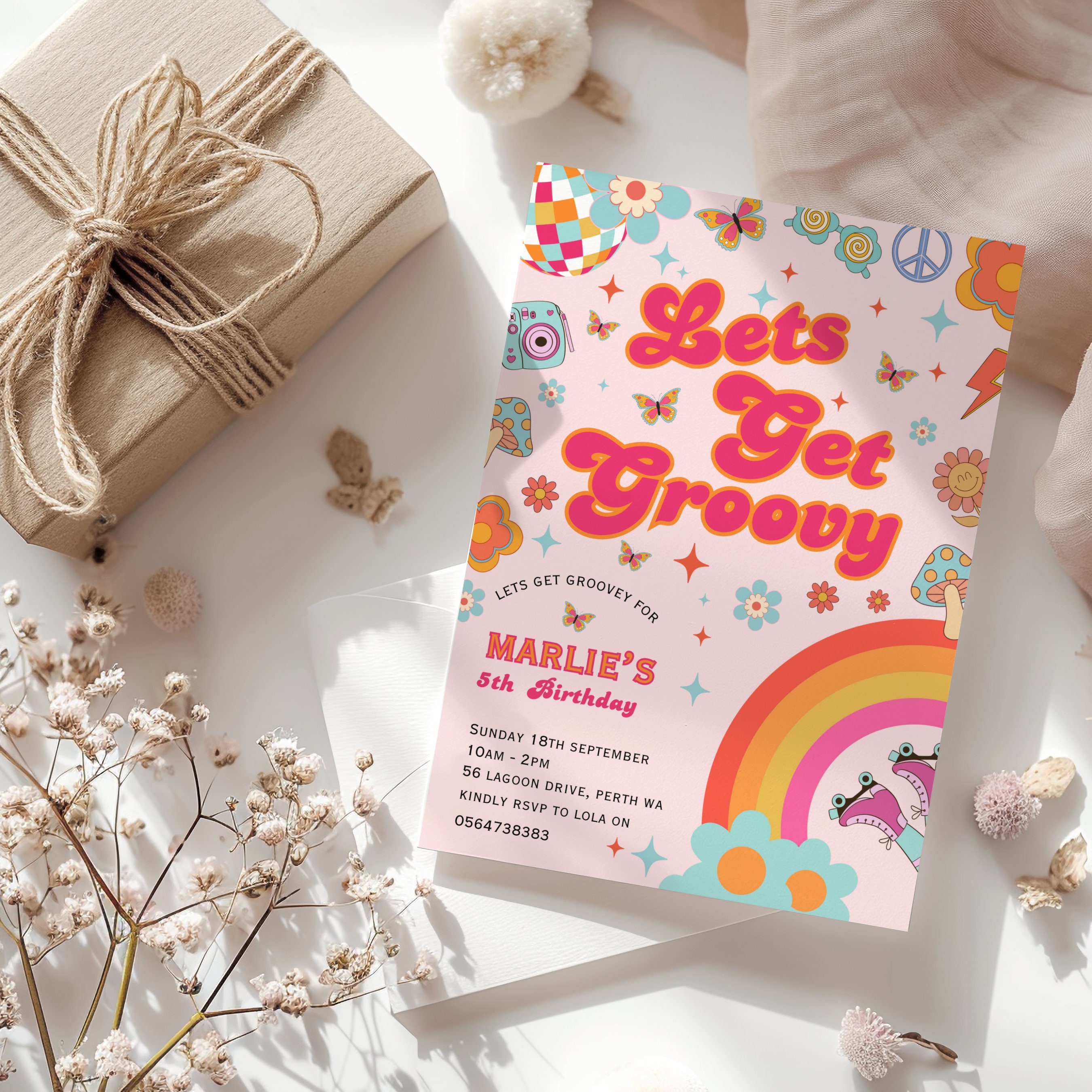 Editable Lets Get Groovy Birthday Party Invitation, Two Groovy Party ...