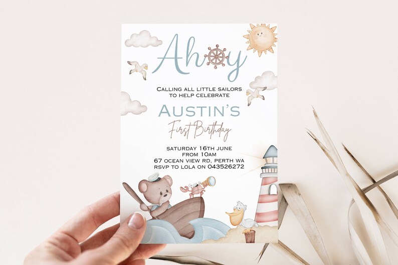 Editable Sailor's Birthday Party Invitation, Little Sailor Invite, Ahoy ...