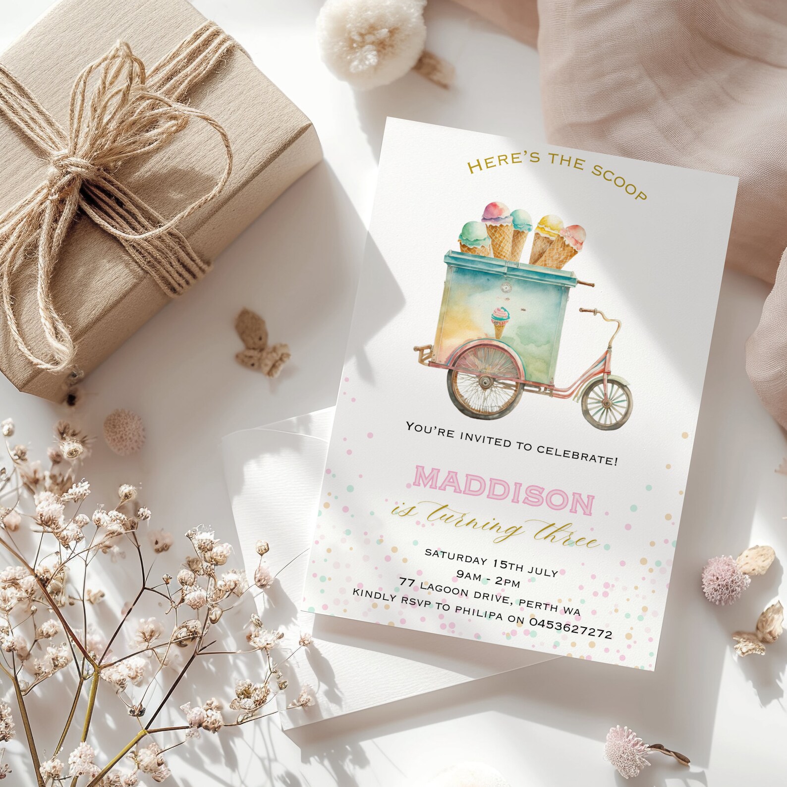 Editable Icecream and Sprinkles Birthday Party Invitation, Ice Cream ...
