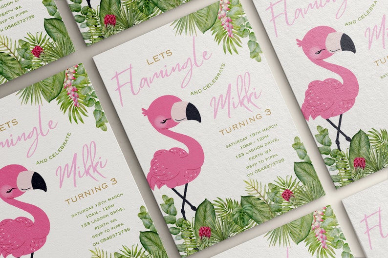 Lets Flamingle Birthday Invitation, Pink Flamingo Party Invitation ...