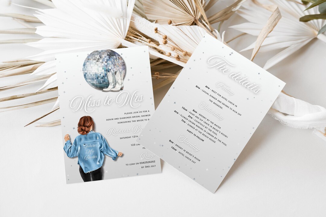 Miss to Mrs Hen's Party Invitation, Denim and Diamond's Bridal Shower ...