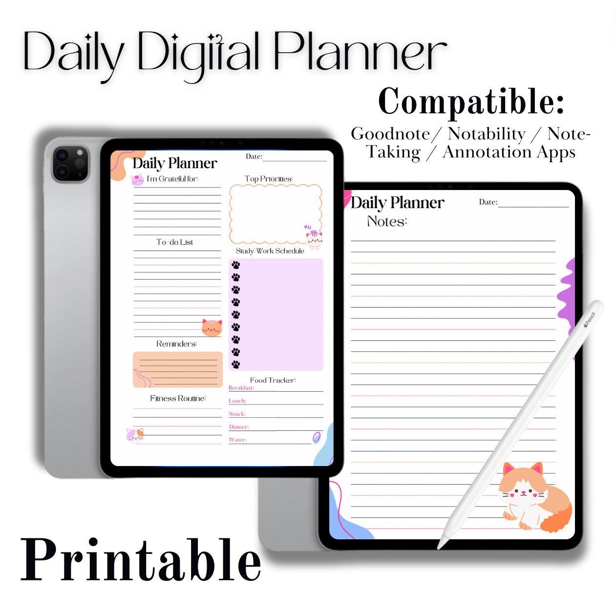 Printable Digital Daily Planner / Undated Goodnote Planner ...