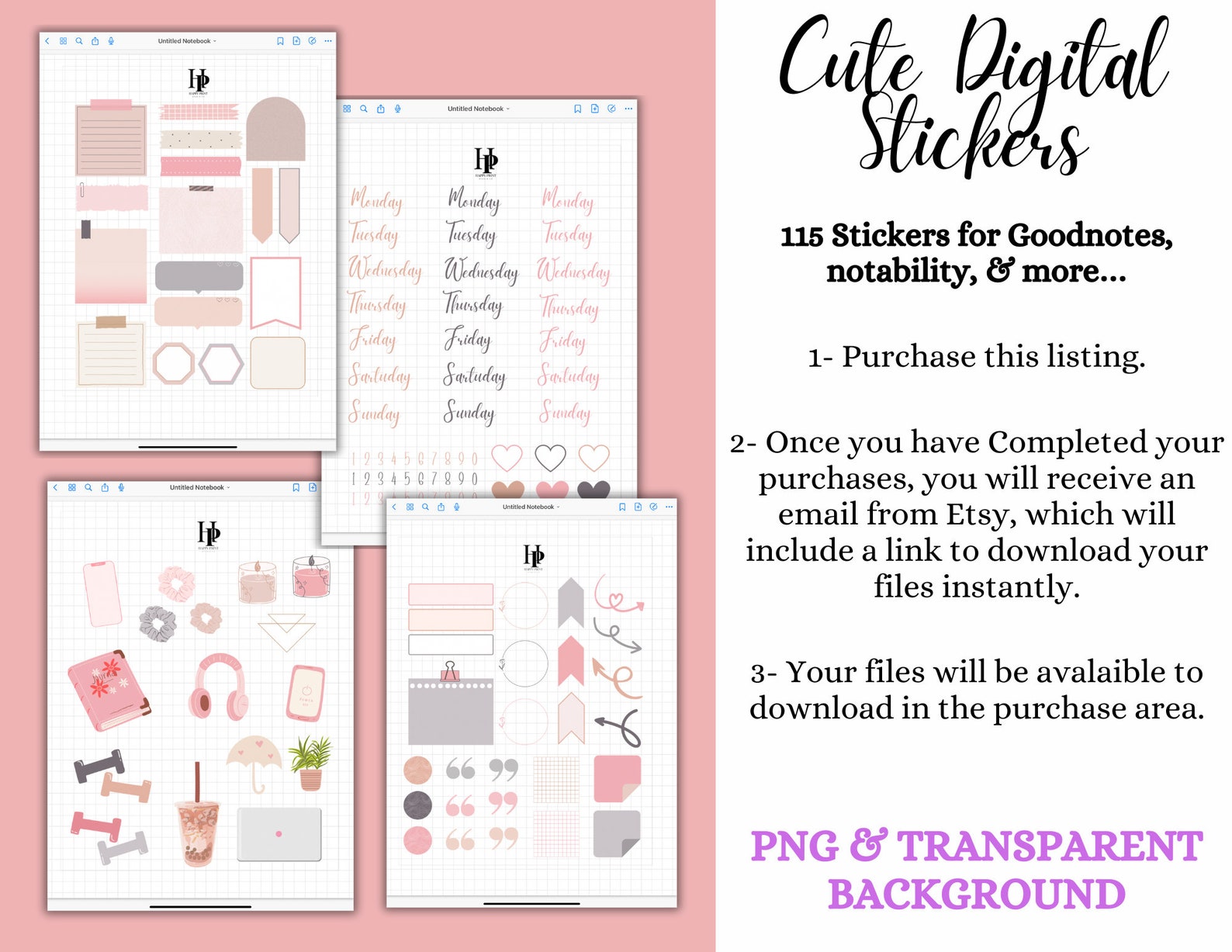 Goodnote Digital Stickers,digital Planner Stickers, Clipart ...