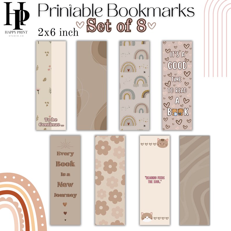 Printable Bookmarks, Beige Set Bookmark, Gift for Mom, to Mark Reading ...