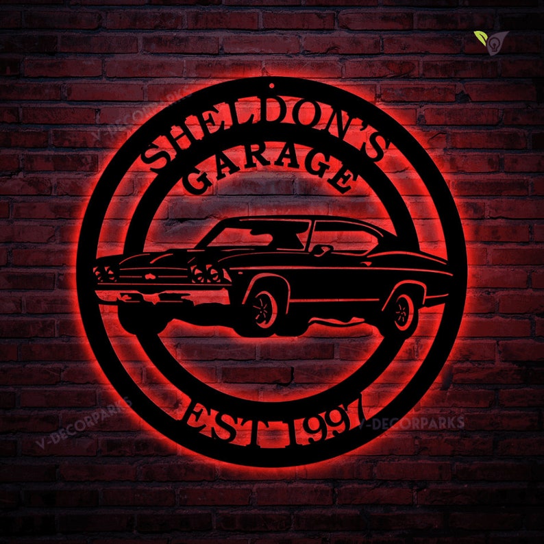 1969 Chevelle Car Garage Sign Cut Metal Sign With LED Lights - Etsy ...