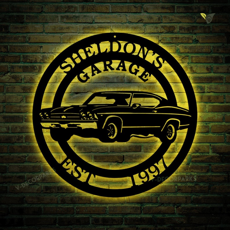 1969 Chevelle Car Garage Sign Cut Metal Sign With LED Lights - Etsy ...